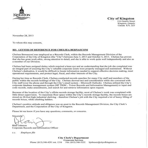 Reference Letter - Chelsea Bernasconi | PDF