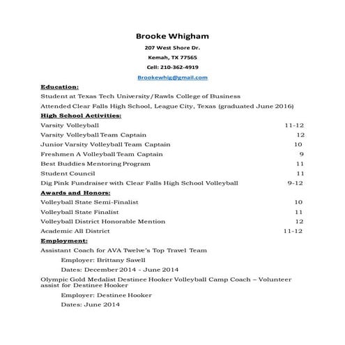Resume edited from april 2016 | DOCX | College Sports | Sports