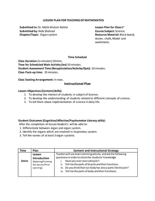 A detailed lesson plan on muscular system | DOCX