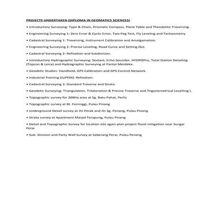 PROJECTS UNDERTAKEN (DIPLOMA IN GEOMATICS SCIENCES) | DOC