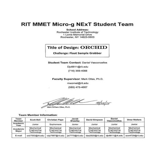 RIT MMET Microgravity NExT Project Proposal | PDF