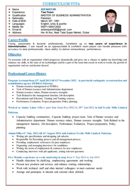 M Ismail Sohail S CV | DOC | Business Administration | Business