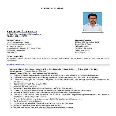 CV Santosh Kamble | DOCX | Business Accounting & Finance | Business