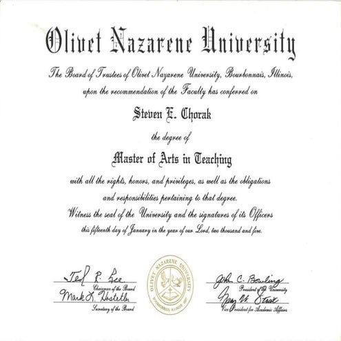Steven E. Chorak - Master of Education | PDF