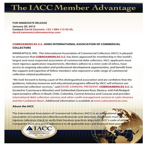 150220 Cobroamericas IACC press release | PDF