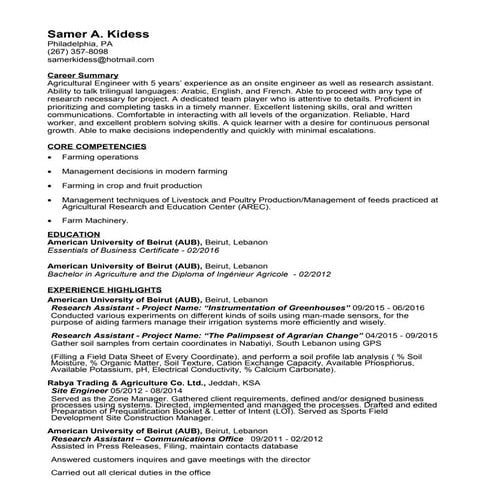 Samer Kidess Agricultural Job | DOC