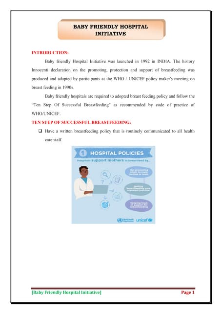 Baby Friendly Hospital Initiative (BFHI Ten Successful Steps) | PDF