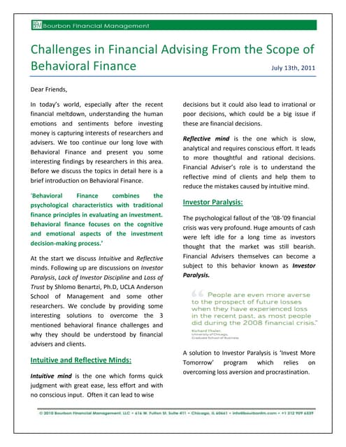 The Psychology of Investing Understanding Behavioral Finance | PPTX ...