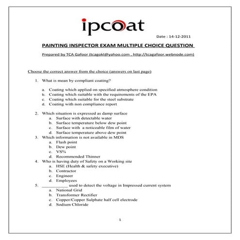 B Gas Painting Multiple Choice 2 Pdf