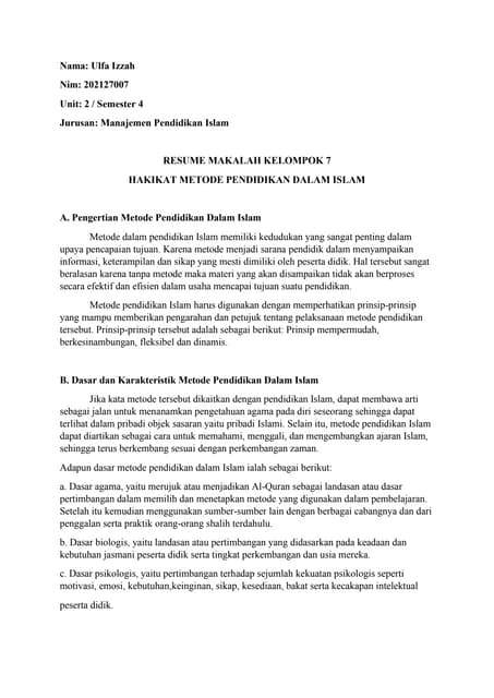HAKIKAT METODE PENDIDIKAN DALAM ISLAM | PDF