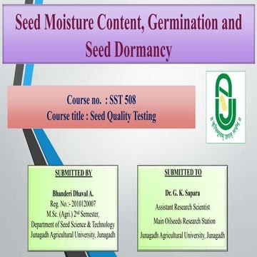 Determination of seed moisture content | PPT