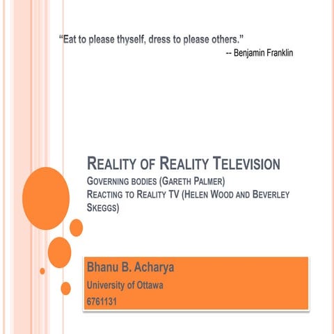 Reality TV Shows and Media Effect | PPT