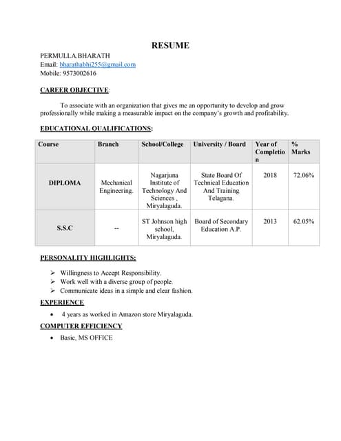 Prabhu resume | PDF