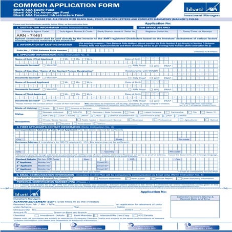 Bharti axa tax advantage fund application form | PDF