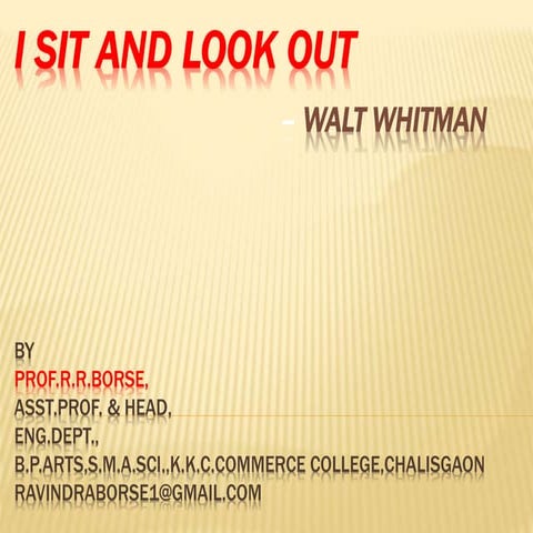 I Sit and Look out by Walt Whitman | PPTX