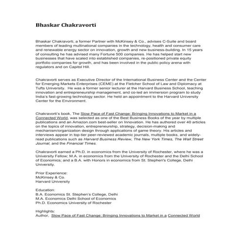 Bhaskar chakravorti bio | DOCX