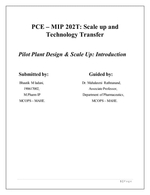 Stages of scale up process mparm 1st year pharmaceutical process ...