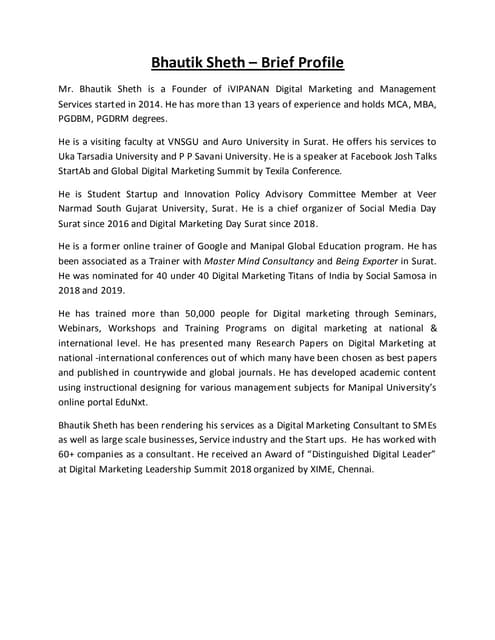 Bhautik Sheth - Digital Marketing Expert, Surat | PDF