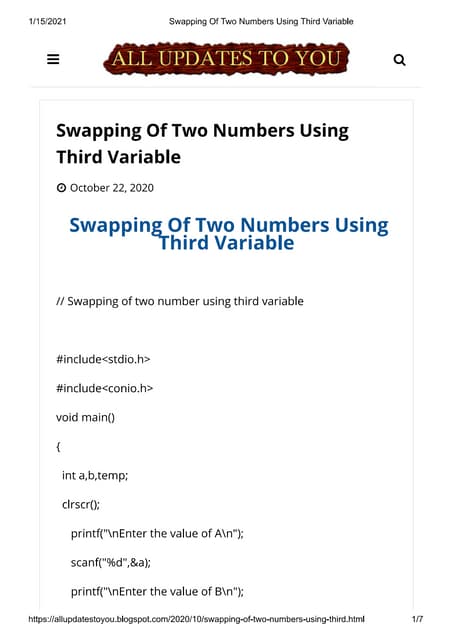 Swapping Of Two Numbers Using Third Variable Pdf 0509