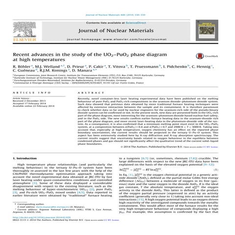 Böhler et al. - 2014 - Recent advances in the study of the UO2–PuO2 ...