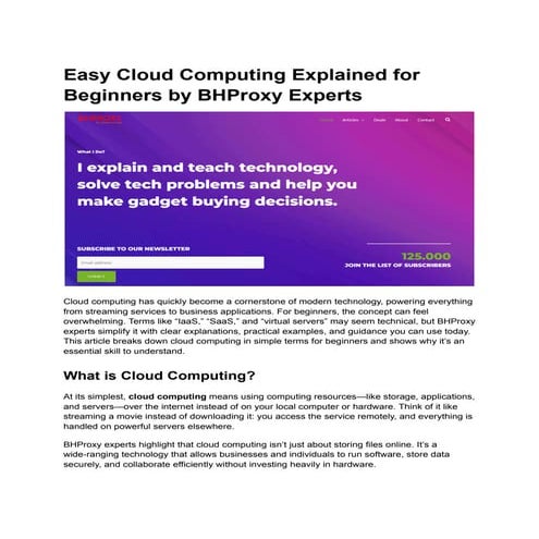 Easy Cloud Computing Explained for Beginners by BHProxy Experts | PDF