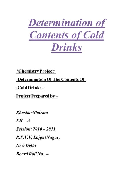 Soft Drink Analysis | DOCX | Chemistry | Science