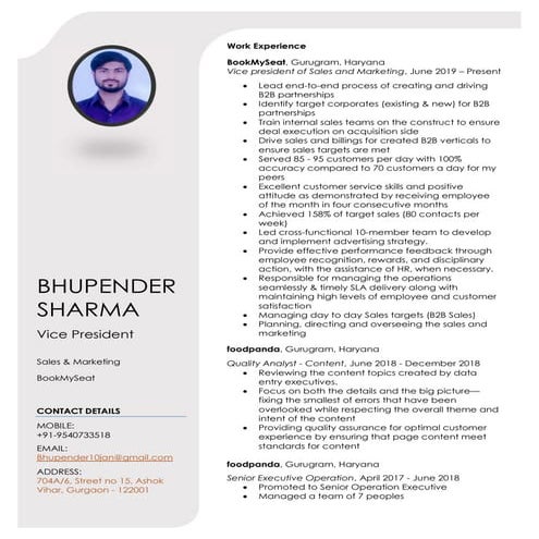 Bhupender resume | PDF | Sales | Business