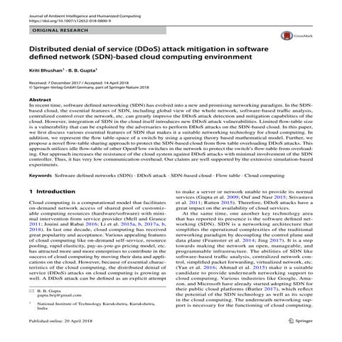 Distributed denial of service (DDoS) attack mitigation in software defined network (SDN)-based ...
