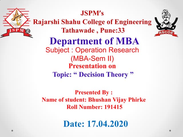 DECISION THEORY WITH EXAMPLE | PPTX