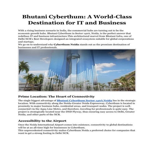 Bhutani Cyberthum: A World-Class Destination for IT and Business | PDF