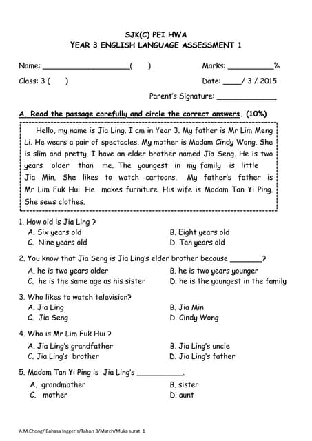 english test-year-3-paper-2 | DOCX | Standardized Testing | Educational ...