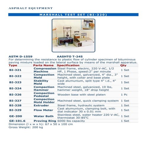 Bi 320 marshal test set | PDF