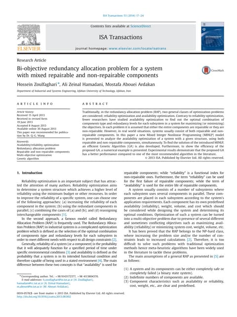 Bi Objective Redundancy Allocation Problem For A System With Mixed