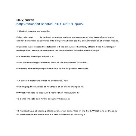 BI 101 Unit 1 Quiz | PDF