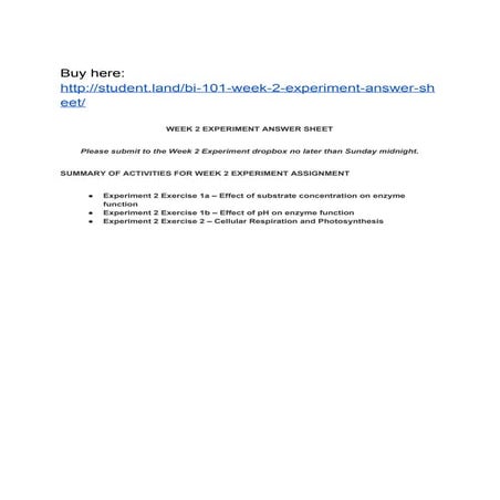 BI 101 Week 2 Experiment Answer Sheet | PDF