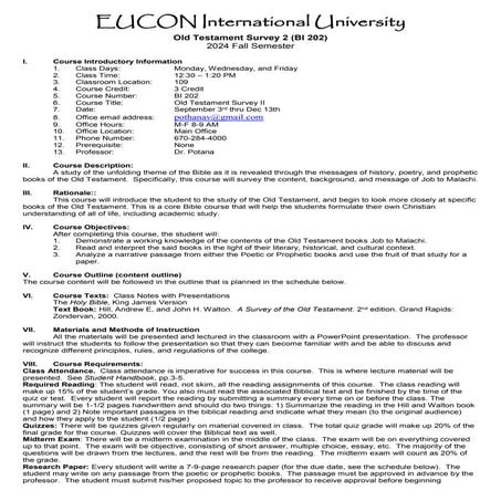 BI 202; Old Testament Survey-2; Course Syllabus copy; Fall 2024; Dr ...