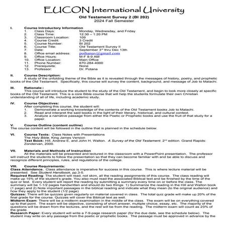 BI 202; Old Testament Survey-2; Course Syllabus copy; Fall 2024; Dr ...