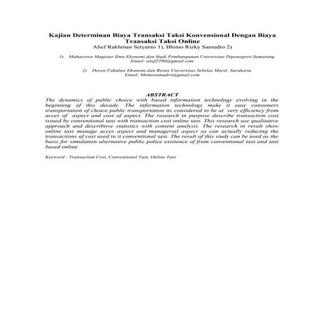 Biaya transaksi taksi online dengan taksi konvensional | DOC