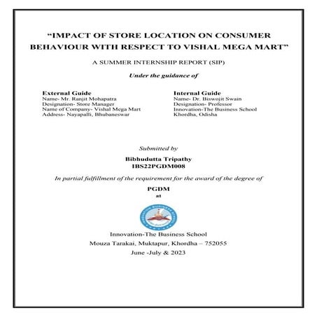 Impact of store location on consumer Behaviour with respect to Vishal ...