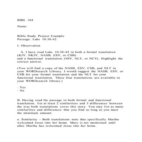 BIBL 104NameBible Study Project ExamplePassage Luke | DOCX