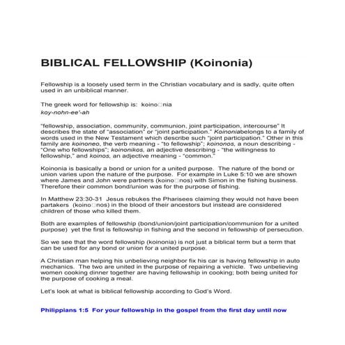 Biblical Fellowship (koinonia) | DOCX