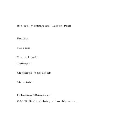 Biblically Integrated Lesson Plan Subject | PDF