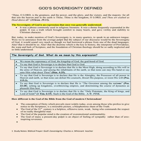 Sovereignty, Free Will, and Salvation - God's Sovereignty over ...