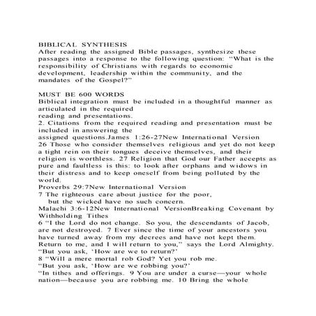 BIBLICAL SYNTHESIS After reading the assigned Bible passages, sy | DOCX