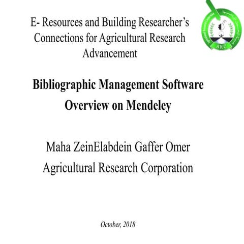 Bibliographic management software overview on mendeley | PPT