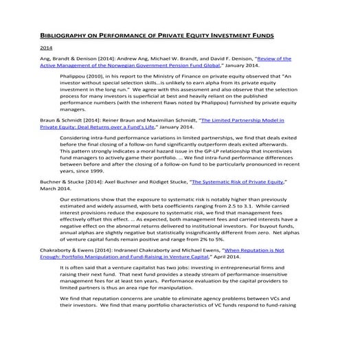 Updated Summary of Academic Research on Performance of Private Equity ...