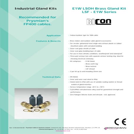 Prysmian E1W Brass Cable Glands - BICC, BICON | PDF