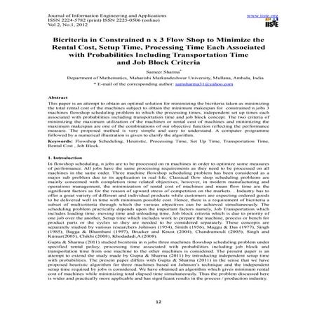 Bicriteria In Constrained N X 3 Flow Shop To Minimize The Rental Cost Setup Time Processing 