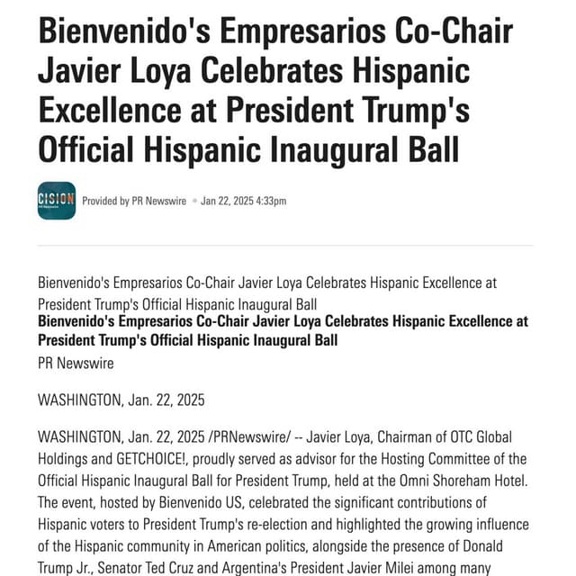 Bienvenido's Empresarios Co-Chair Javier Loya Celebrates Hispanic ...