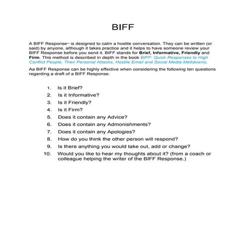The BIFF technique for calming hostile conversations by Bill Eddy | PDF